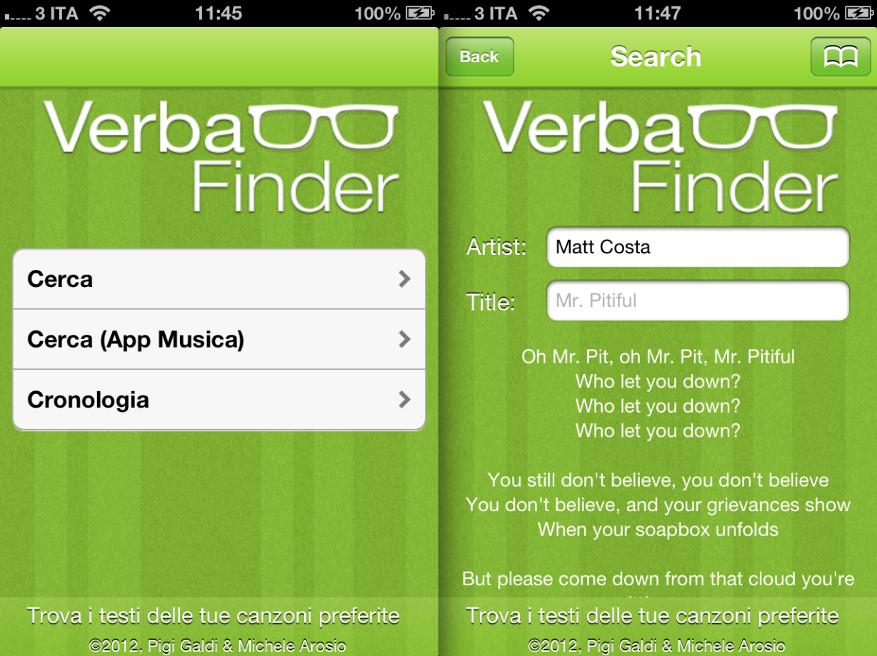 Verba Finder permette di trovare i testi delle canzoni su iPhone in ...