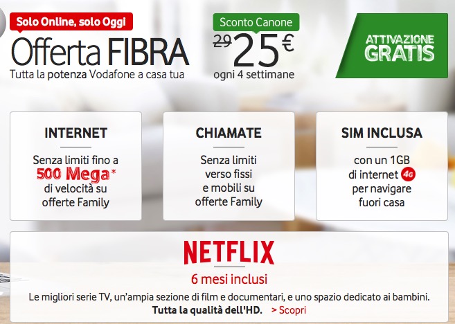 Vodafone ADSL propone diverse offerte solo per oggi