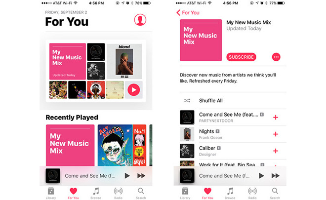 Apple attiva la playlist "My New Music Mix" in iOS 10
